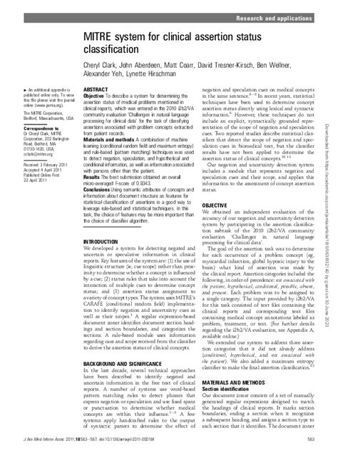 Pdf Mitre System For Clinical Assertion Status Classification