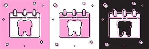 분홍색과 흰색 검은색 배경에 분리된 치아 아이콘으로 달력을 설정합니다 국제 치과의사의 날 3월 6일 3 월 휴일 달력입니다 벡터