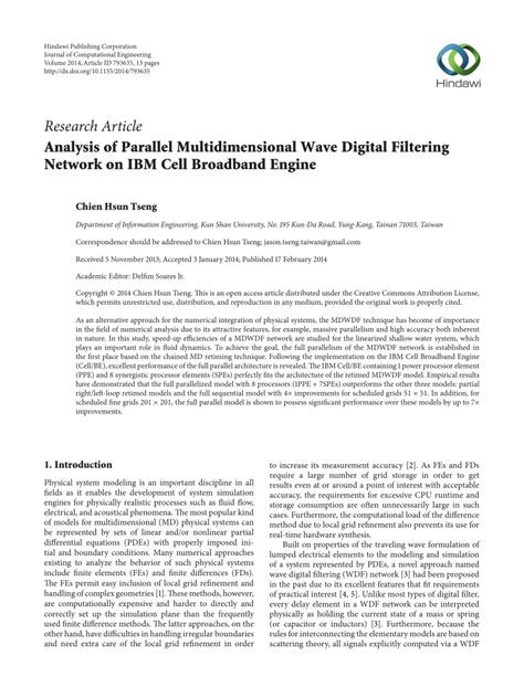Pdf Analysis Of Parallel Multidimensional Wave Digital Filtering
