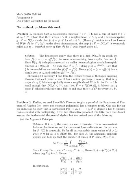 Homework 9 Questions Basic Complex Analysis I Math 60370 Docsity