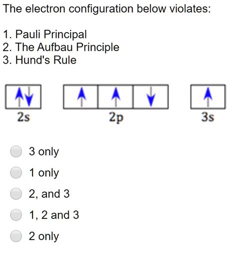 Solved The Electron Configuration Below Violates 1 Pauli Principal 2 The Aufbau Principle 3
