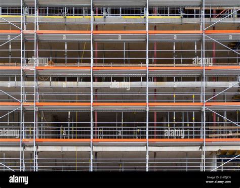 Construction Theme Showing A Full Frame Scaffolding Structure Stock