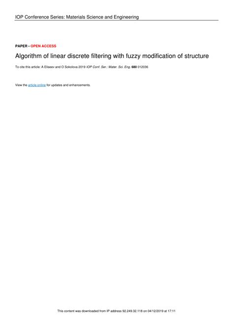 Pdf Algorithm Of Linear Discrete Filtering With Fuzzy Modification Of Structure