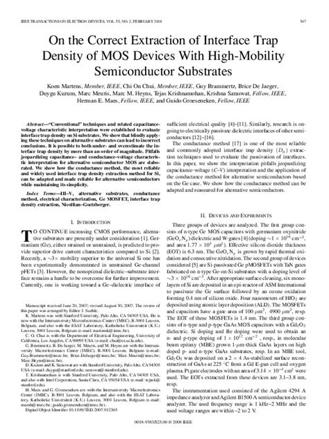 Pdf On The Correct Extraction Of Interface Trap Density Of Mos