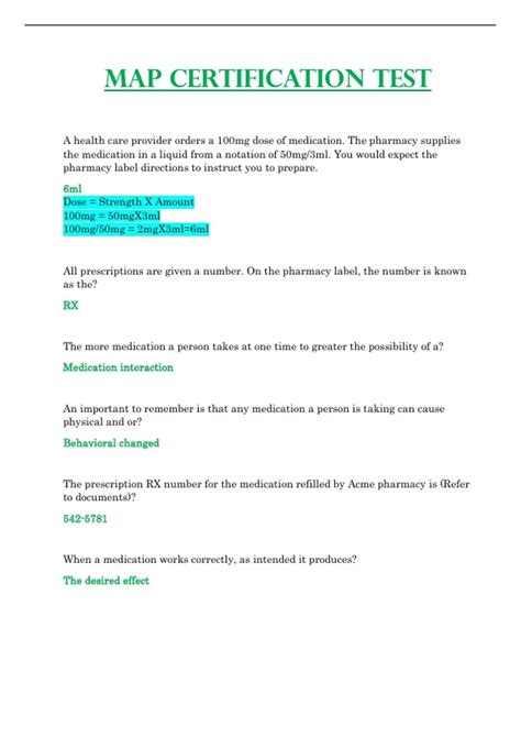 Map Certification Test Latest Real Exam 100 Questions And Correct Answers Already Graded A