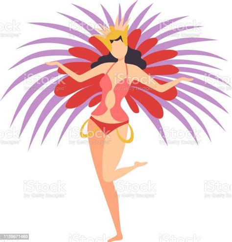 밝은 축제 의상을 입고 있는 아름다운 소녀 브라질 카니발 삼바 댄서 가면무도회 카니발 파티 디자인 요소 벡터 일러스트 Film