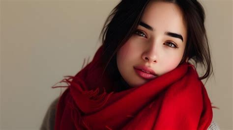 Premium Ai Image Woman Wearing Red Scarf Around Neck