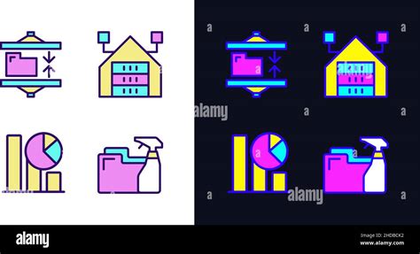 Data Mining Processes Light And Dark Theme Rgb Color Pixel Perfect Icons Set Stock Vector Image