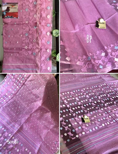 Pink Bangladeshi Dhakai Muslin Jamdani Saree Bindi Studio