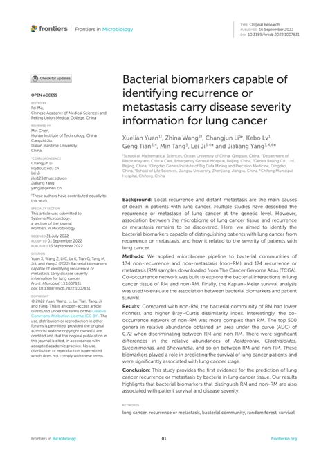 Pdf Bacterial Biomarkers Capable Of Identifying Recurrence Or