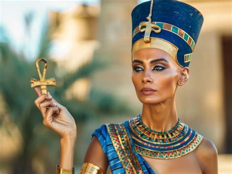 Queen Nefertiti Holding The Ankh In Her Hand Wearing Ancient Egyptian