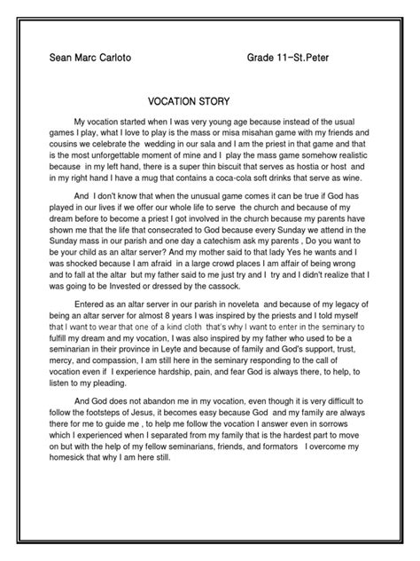Vocation Story Pdf