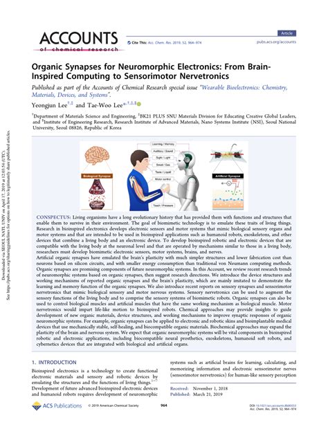 Pdf Organic Synapses For Neuromorphic Electronics From Brain