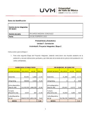 Proyecto Integrador Etapa 1 Probabilidad y Estadística Datos de