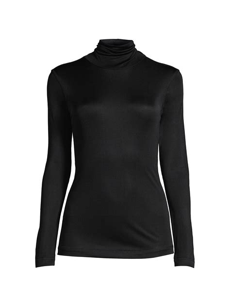 Lands End Womens Silk Interlock Turtleneck Long Underwear Top