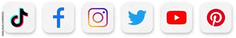 Realistic Social Media Logotype Tik Tok Facebook Twitter Instagram
