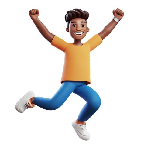 Ilustração 3d de personagem masculino feliz pulando fundo transparente