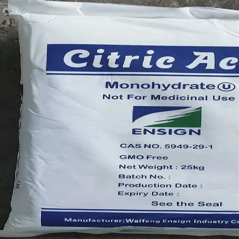 Solid Citric Acid Monohydrate Packaging Size 25 Kg Packaging Type
