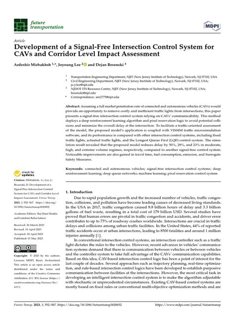 Development Of A Signal Free Intersection Control System For Cavs And