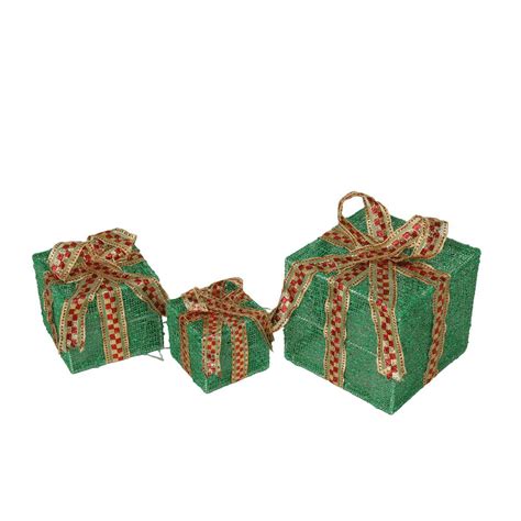 Set Of 3 Christmas Lighted Gift Boxes Decorations Pre Lit 60 LED Lights