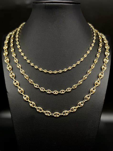 10k Real Gold Puffed Mariner Necklace 10k Gold 45mm 9mm Puffed