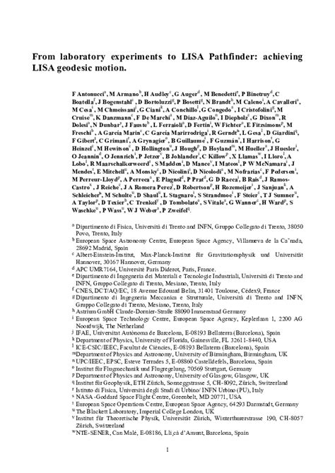 Pdf From Laboratory Experiments To Lisa Pathfinder Achieving Lisa Geodesic Motion
