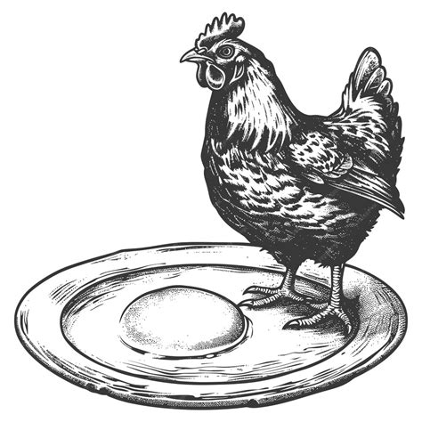 Chicken Fry Egg With Old Engraving Style Black Color Only Premium Ai