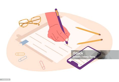 사람의 손 채우기 플래너 작성 메모 작성 또는 문서 서명 펜을 들고 있는 평평한 손은 평평한 기호 삽화를 격리했습니다 서류 개념 개념에 대한 스톡 벡터 아트 및 기타 이미지