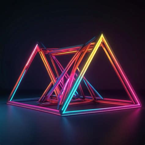 3d Render Abstract Geometric Neon Background Triangular Shape Colorful