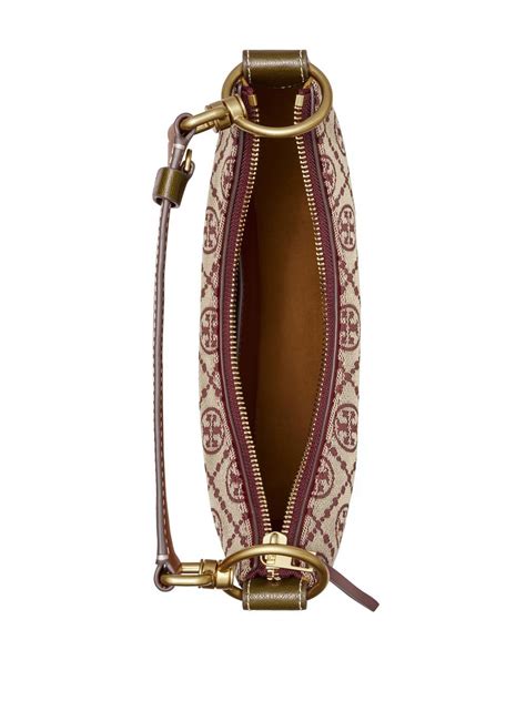 Tory Burch T Monogram Jacquard Crescent Bag In Brown Modesens