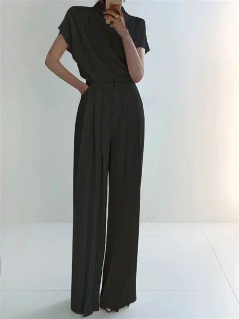 Stylewe Women Wide Leg Pants H Line Elegant Twill Black Wide Leg Pants