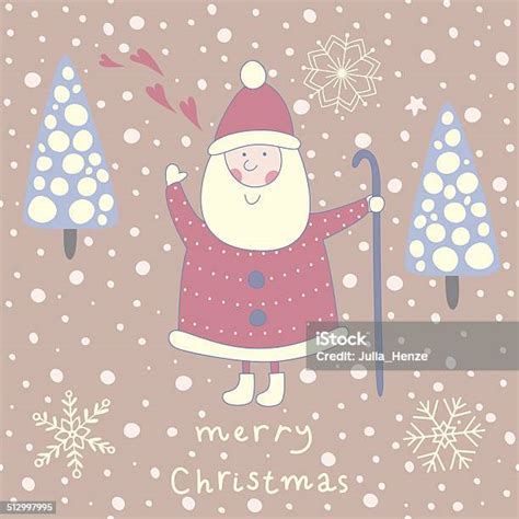 Kartu Ucapan Natal Yang Lucu Dengan Santa Claus Ilustrasi Stok Unduh