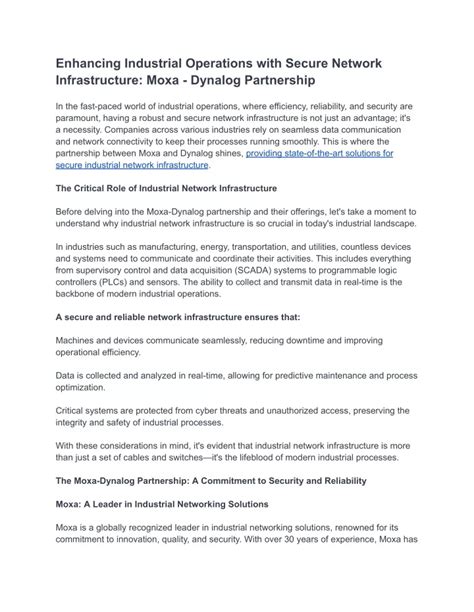 ppt enhancing industrial operations with secure network infrastructure moxa dynalog