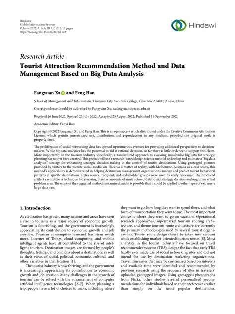 Pdf Tourist Attraction Recommendation Method And Data Management Based On Big Data Analysis