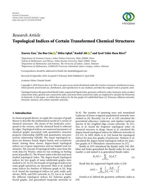 Pdf Topological Indices Of Certain Transformed Chemical Structures