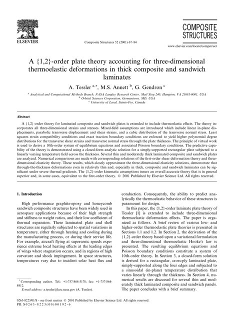 Pdf A {1 2} Order Plate Theory Accounting For Three Dimensional Thermoelastic Deformations In