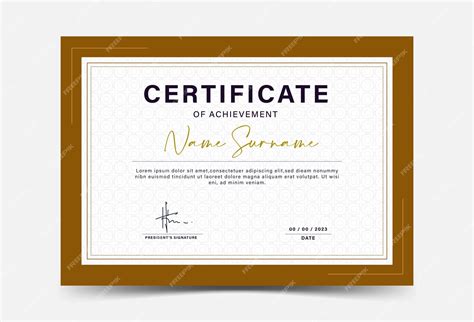 골드 배지와 테두리 패턴이 있는 어워드 인증서 템플릿 브라운 및 골드 색상blank Award Des 프리미엄 벡터