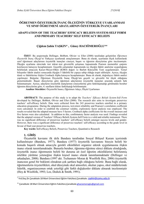 Pdf Adaptation Of Teacher Self Efficacy Scale To Turkish And Self Efficacy Beliefs Of