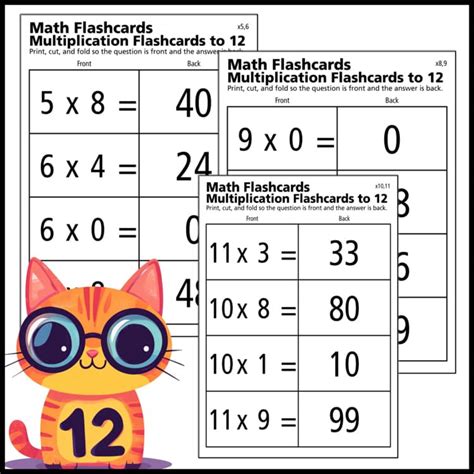 Multiplication Math Flash Cards Printable To 12 With Answers On The Back