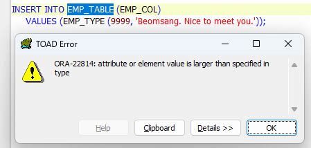 ORA attribute or element value is larger than specified in type 해결하기 범상치 않은 블로그