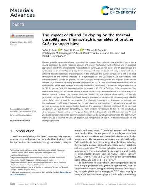 Pdf The Impact Of Ni And Zn Doping On The Thermal Durability And Thermoelectric Variables Of