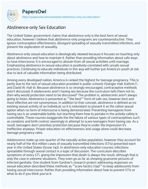 Abstinence Only Sex Education Free Essay Example 1046 Words