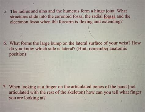 Solved 5 The Radius And Ulna And The Humerus Form A Hinge