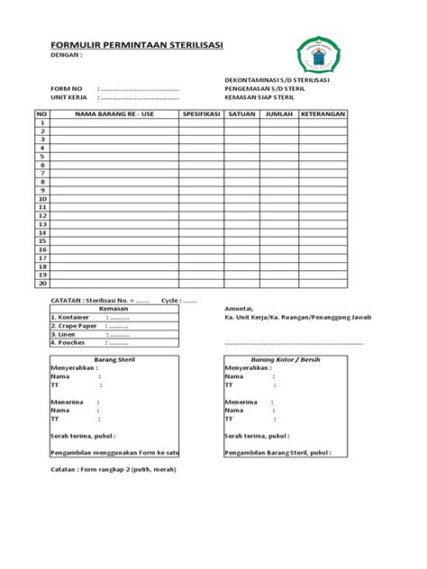 Cssd Form Permintaan Sterilisasi Pdf