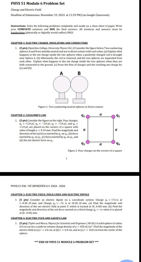 PHYS 51 Module 6 Problem Set Charge And StudyX