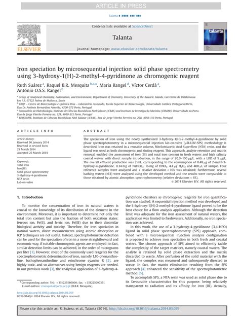 Pdf Iron Speciation In Bathing Waters Using Sequential Injection Lab On Valve Si Lov Solid