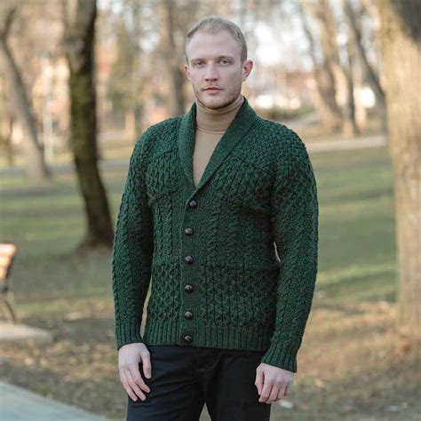 Irish Cardigan Aran Cable Knit Shawl Collar Mens Cardigan At