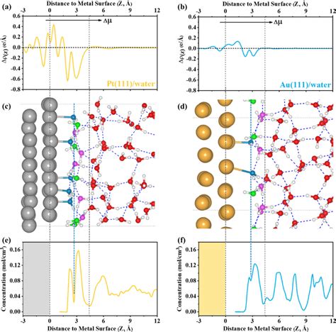 Electronic And Atomic Structures At Pt 111 Water And Au 111 Water