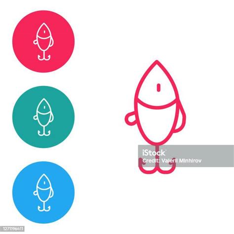 흰색 배경에 격리 된 레드 라인 낚시 미끼 아이콘 낚시 태클 원 버튼에 아이콘을 설정합니다 벡터 강에 대한 스톡 벡터 아트 및 기타 이미지 Istock