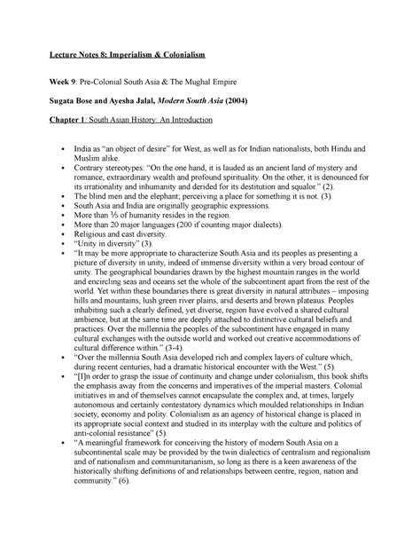Lecture Notes 8 Imperialism And Colonialism Lecture Notes 8